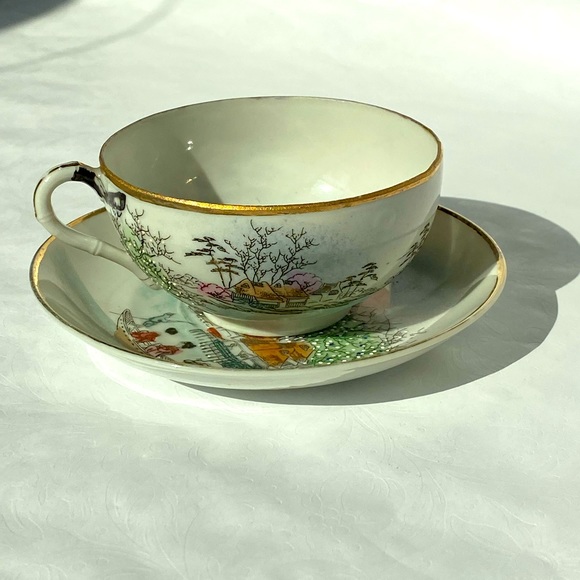 Dining | Hand Painted Geisha Girls Mountain Teacup Saucer | Poshmark